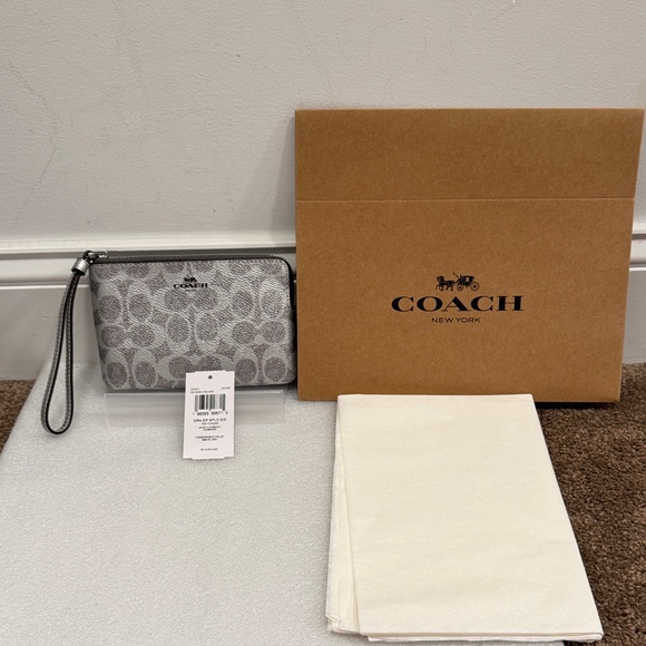 Coach | Bags | Coach Metallic Silver Signature Logo Wristlet Wallet Nwt ...